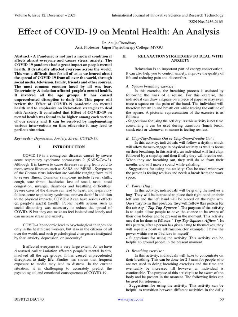 Effect of COVID-19 On Mental Health An Analysis | PDF | Mental Health ...