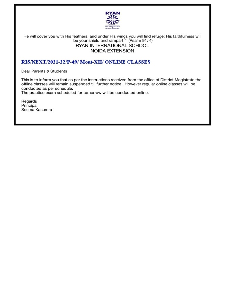 Online Classes Update for Ryan School | PDF