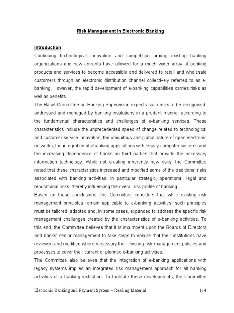 12 - Risk Management in Electronic Banking | PDF | Banks & Banking ...