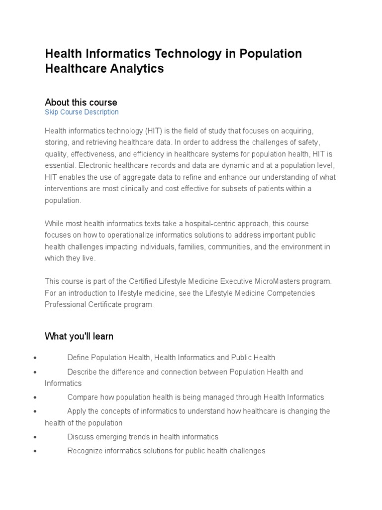 Health Informatics Technology in Population Healthcare Analytics ...