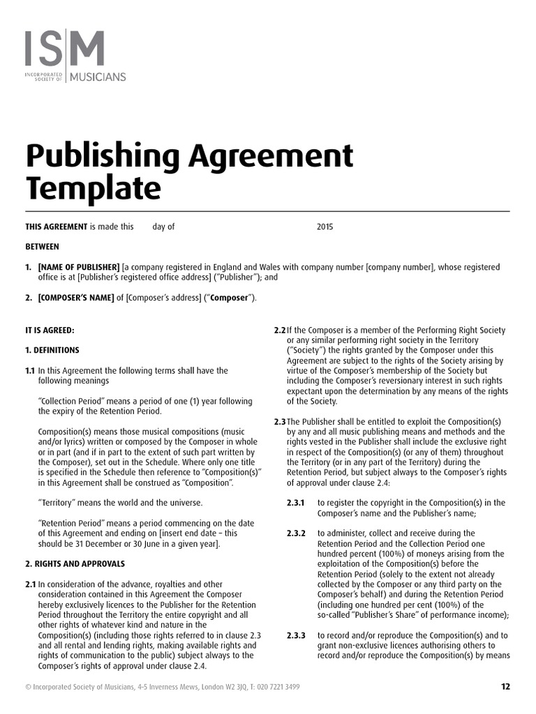SAMPLE PUBLISHING Agreement Musical Composition UK | PDF | Royalty ...