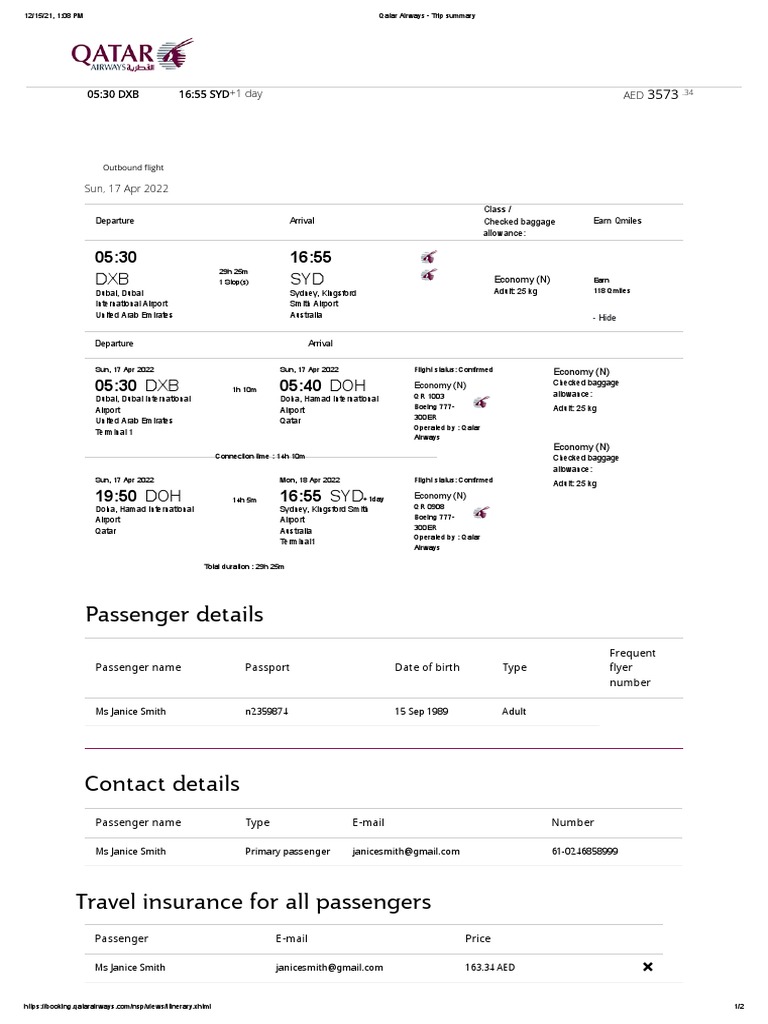 Passenger Details: DXB SYD | PDF | Airport | Transport