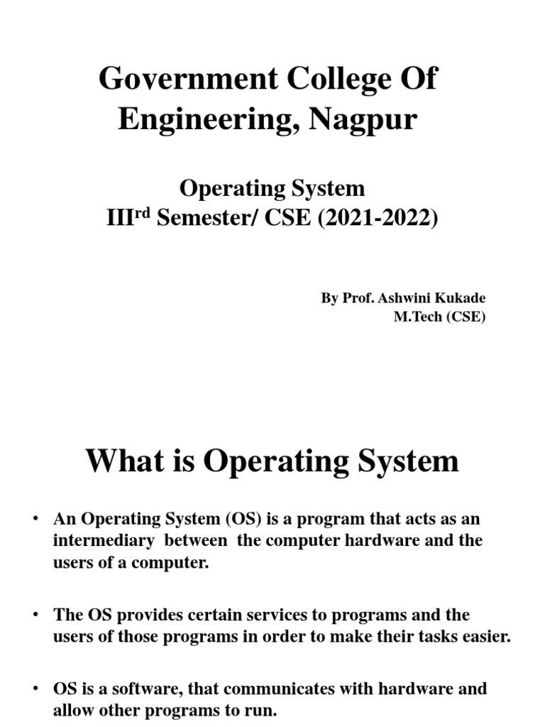 Government College of Engineering, Nagpur: Operating System III Semester/ CSE (2021-2022) | PDF ...