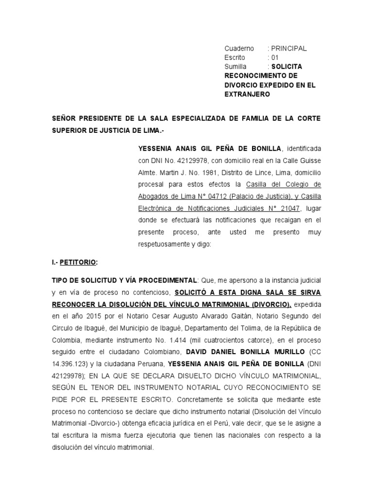 Demanda Exequatur | PDF | Divorcio | Matrimonio