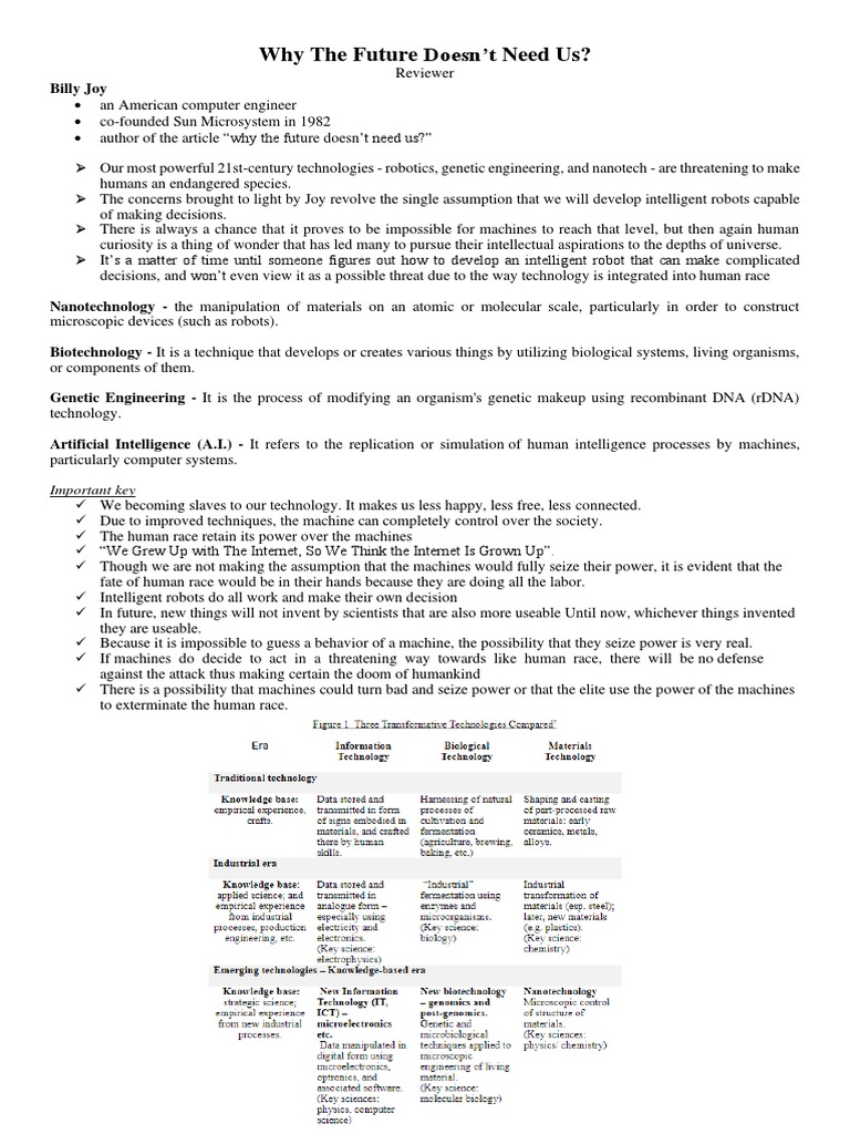 Why The Future Doesn't Need Us - REVIEWER | PDF | Nanotechnology ...