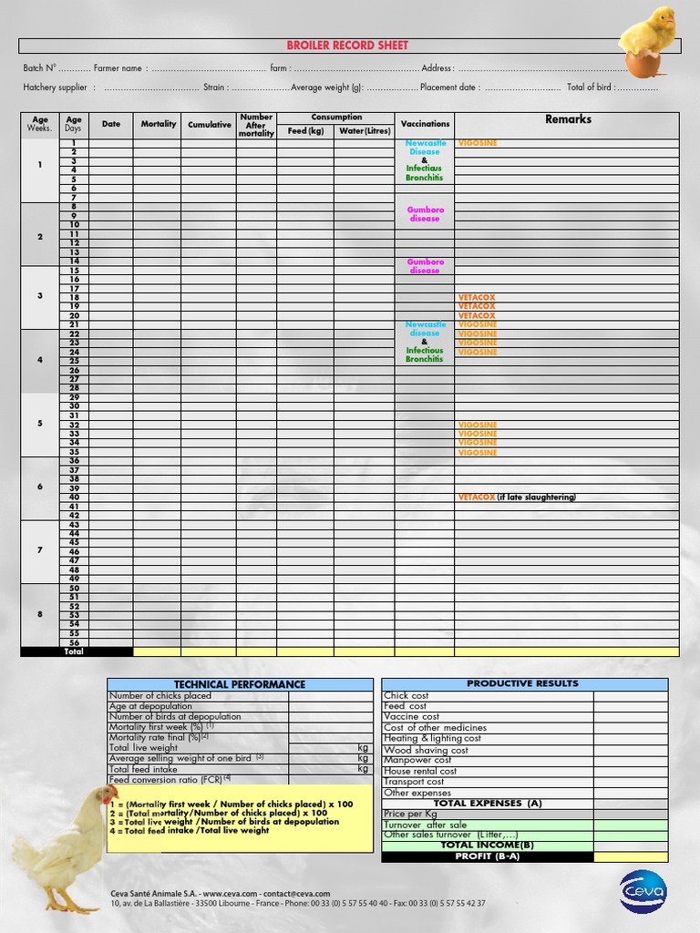 Broiler Record Sheet: Remarks | PDF | Public Health | Life Sciences