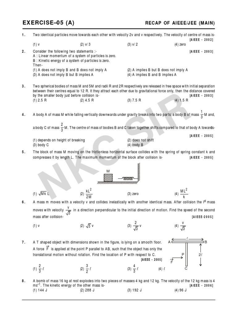 Centreof Mass Exercise-5 A | PDF | Collision | Mass