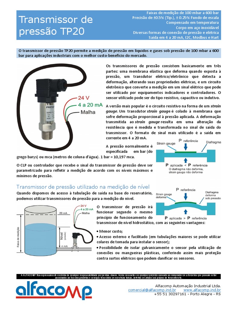 Transmissor de Pressao TP20 - Manual Do Usuario | PDF | Pressão | Metrologia
