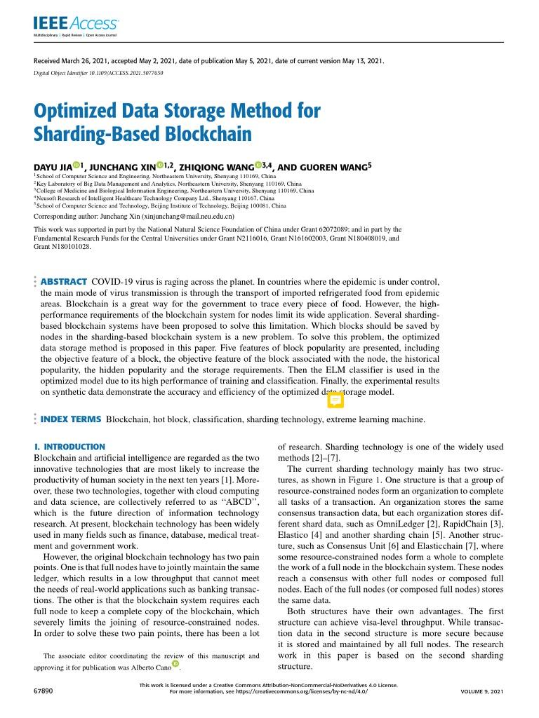 Optimized Data Storage Method For Sharding-Based Blockchain | PDF | Internet Of Things ...