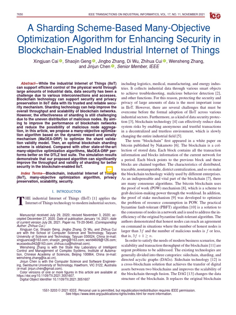 A Sharding Scheme-Based Many-Objective Optimization Algorithm For Enhancing Security in ...
