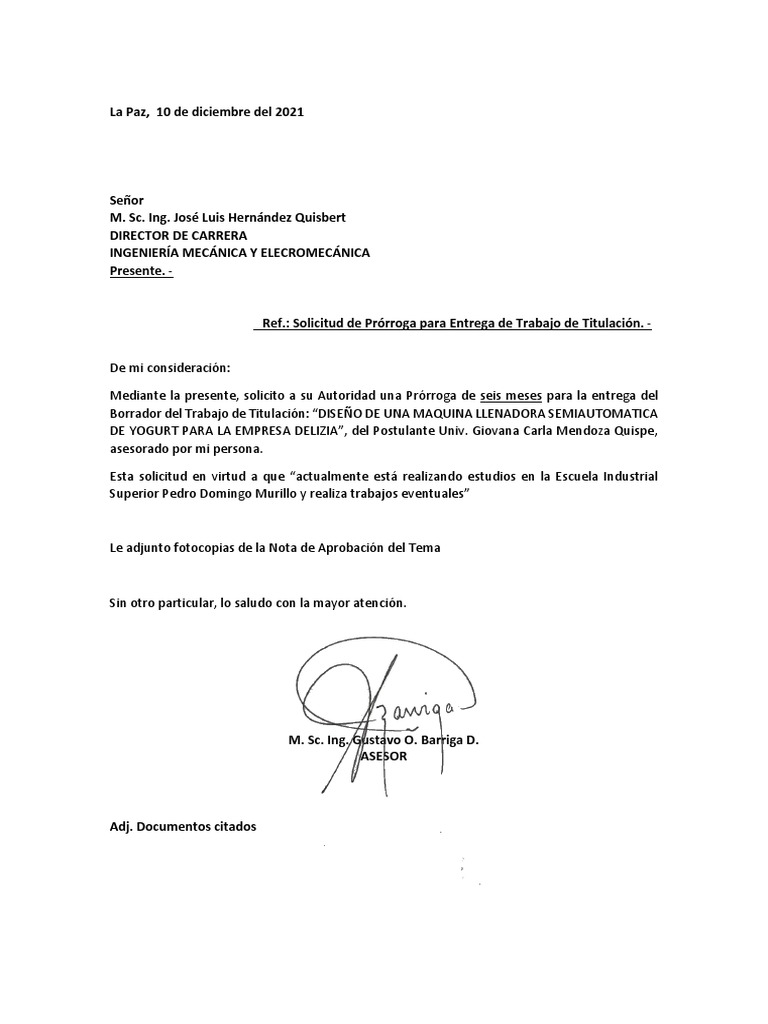 Carta de Solicitud de Prórroga | PDF