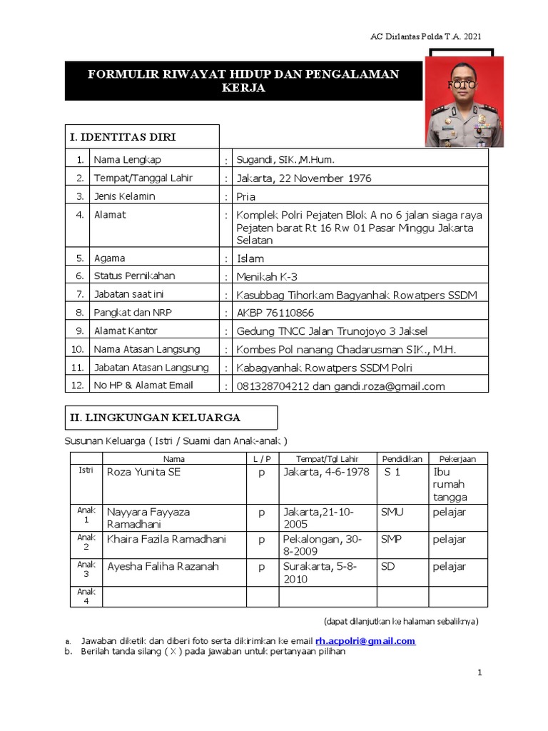 Form-rh-Isian Assessment Center Polri | PDF