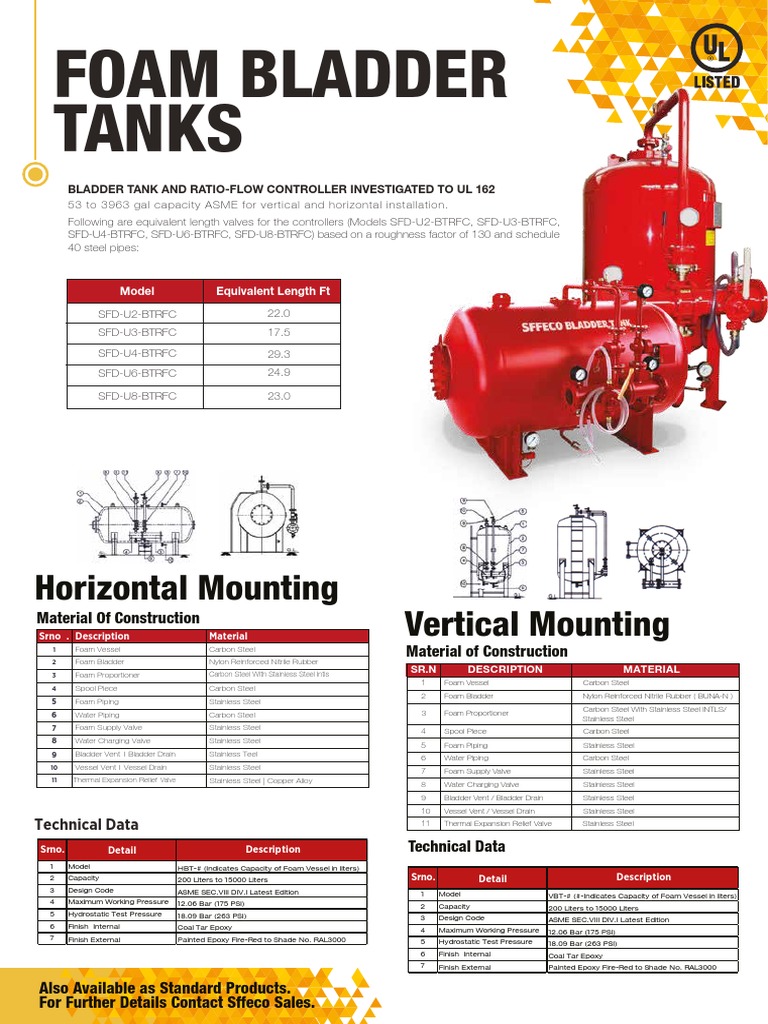 Foam Bladder Tanks Specifications Guide | PDF | Steel | Pipe (Fluid ...