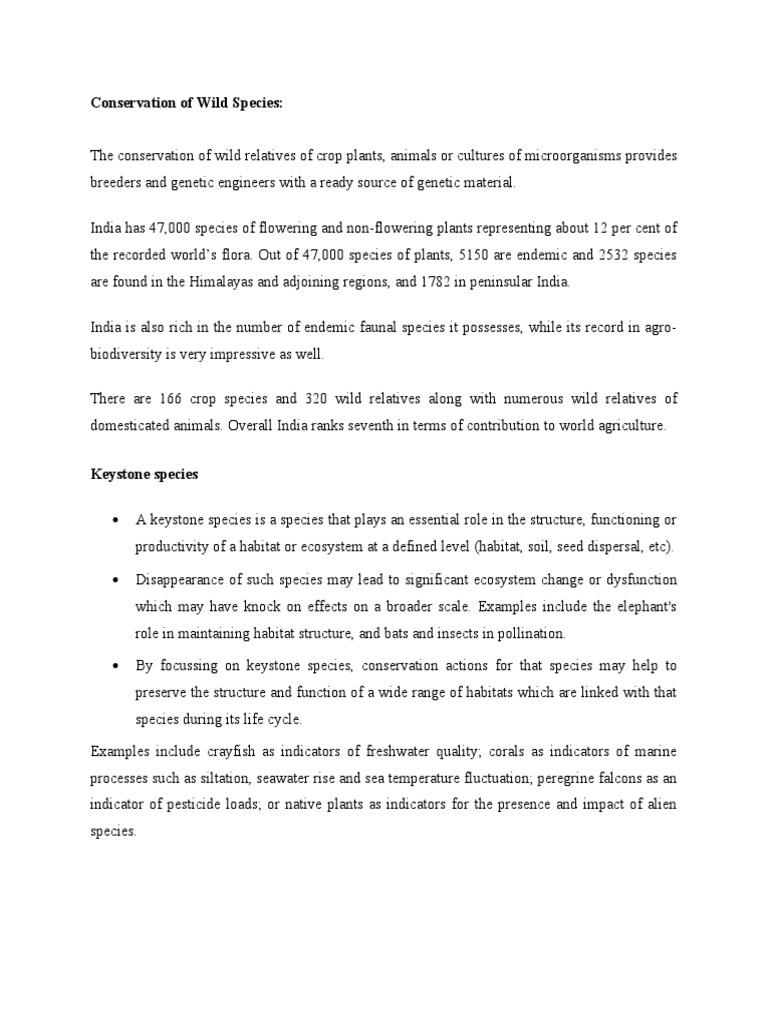 Conservation of Wildlife-Keystone and Flagship Species | PDF ...