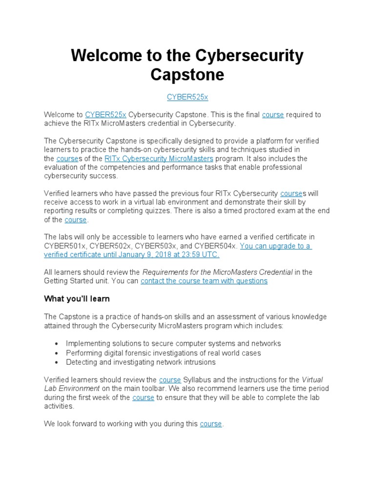 Welcome To The Cybersecurity Capstone | PDF | Computer Forensics | Security