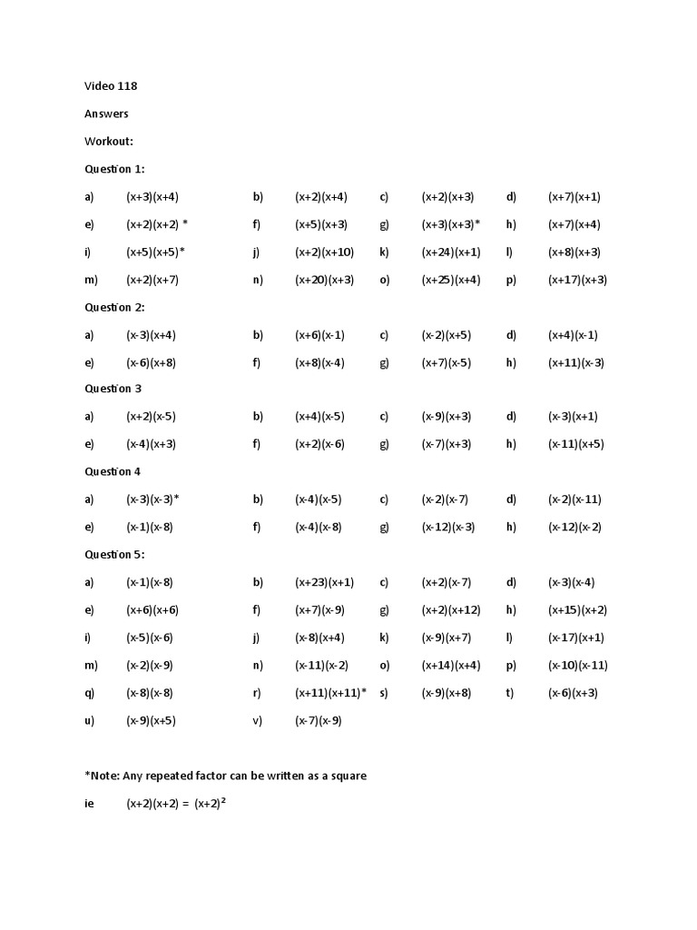 Factorising Quadratic Equations Answers | PDF