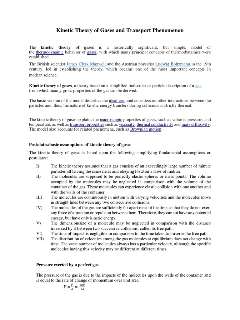 Kinetic Theory of Gas | PDF | Gases | Applied And Interdisciplinary Physics