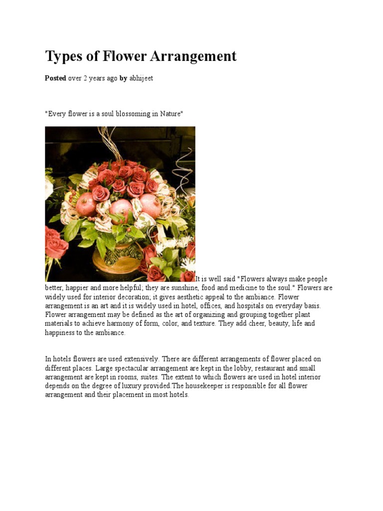 Types of Flower Arrangement | PDF | Ikebana | Flowers