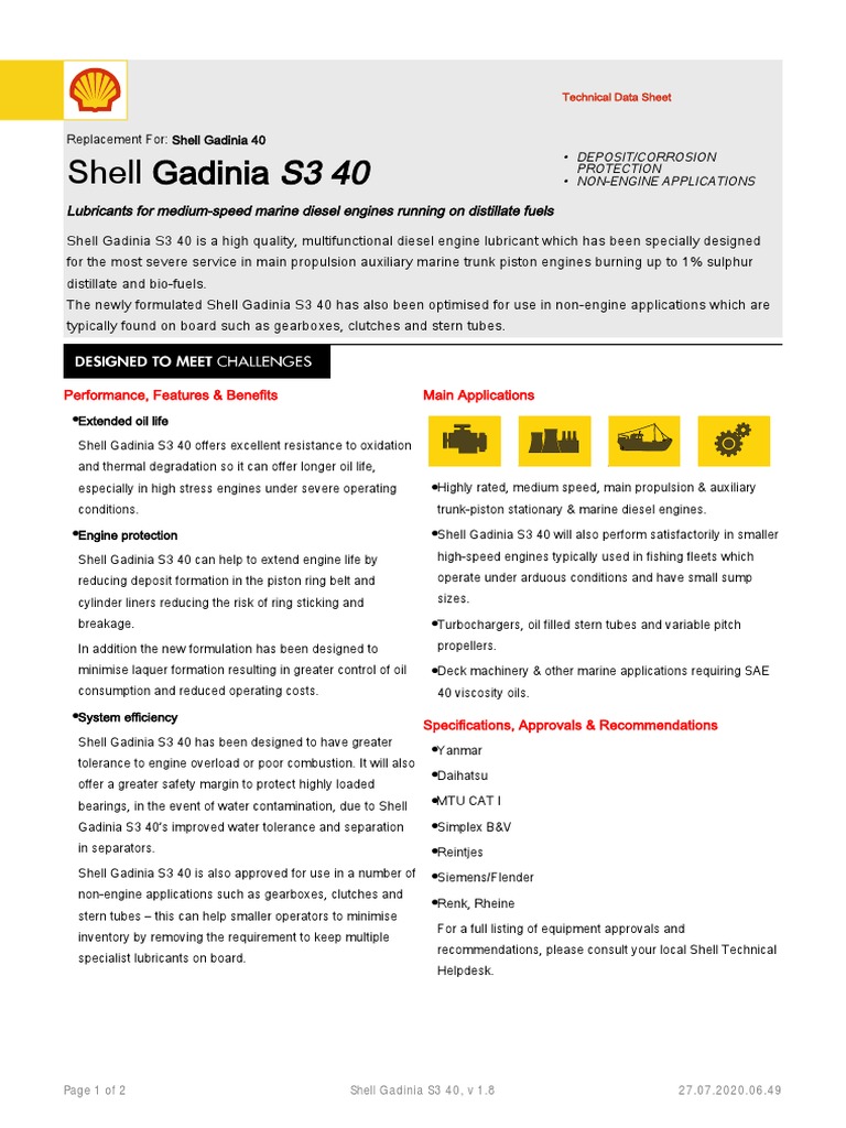 Shell Gadinia S3 40: Performance, Features & Benefits Main Applications ...