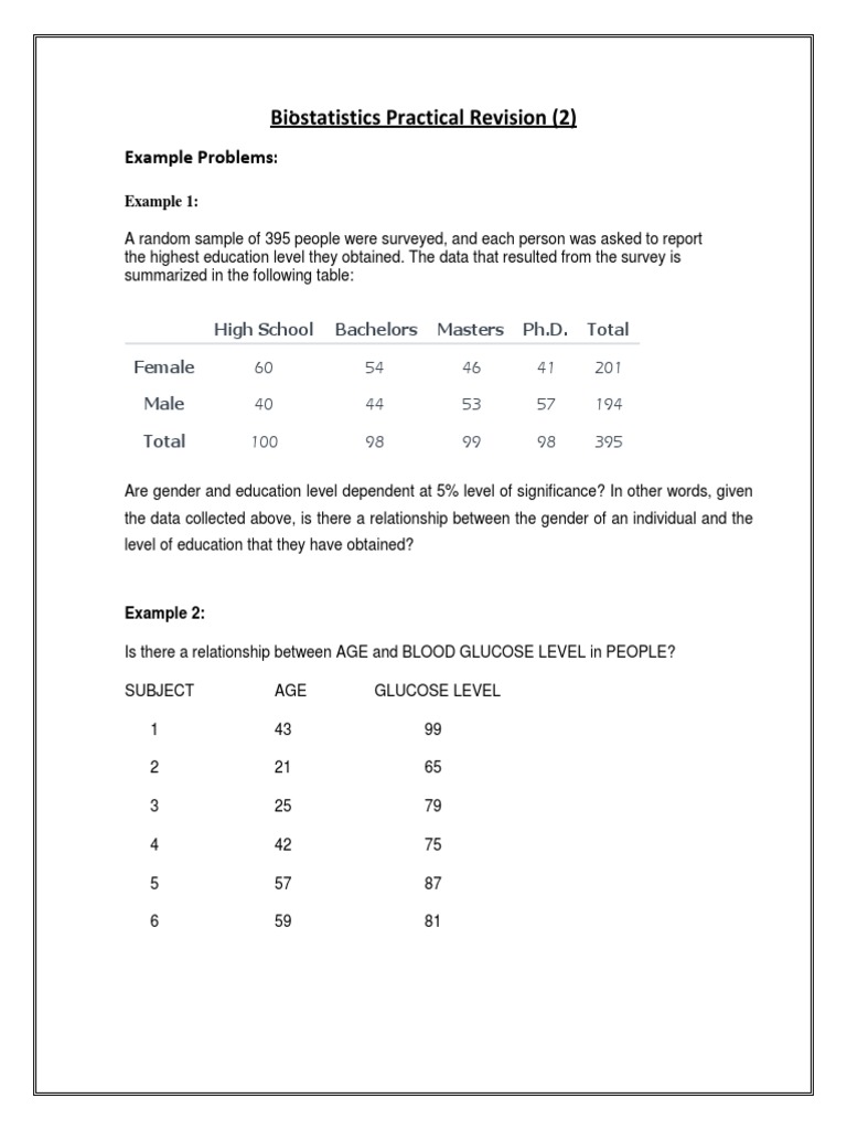 Biostatistics Practical Revision 2 Example Problems Pdf