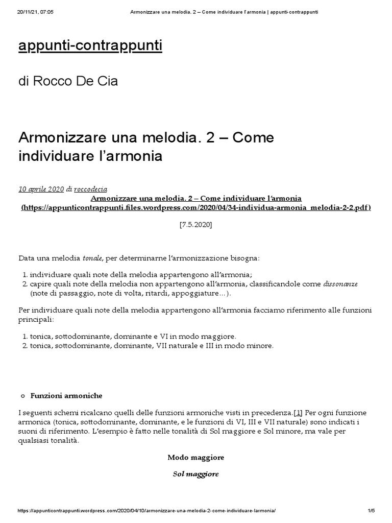 Armonizzare Una Melodia. 2 - Come Individuare L'armonia - Appunti ...