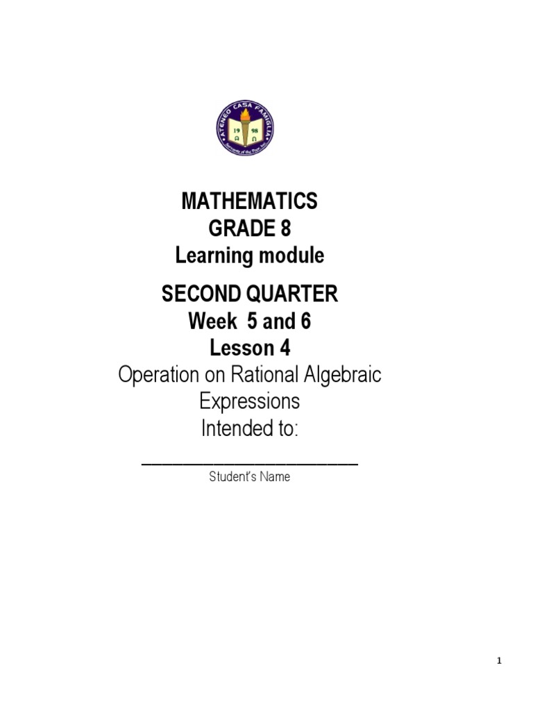 Mathematics Grade 8 Learning Module Second Quarter Week 5 and 6 Lesson ...