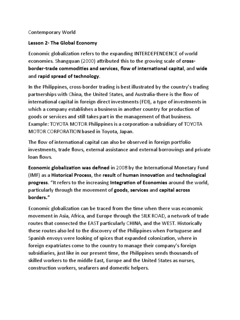 Contemporary World. Lesson 2 | PDF | Globalization | Bretton Woods System