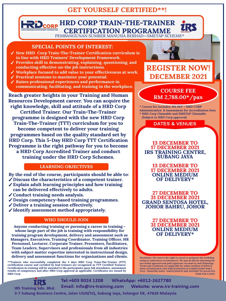 HRD Corp Train - The-Trainer Programme Brochure-IRS Training DEC 2021 ...