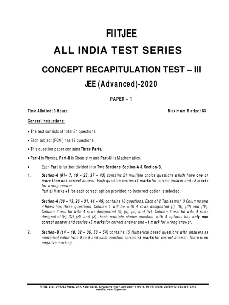 Fiitjee: All India Test Series | PDF | Electrical Network | Inductor