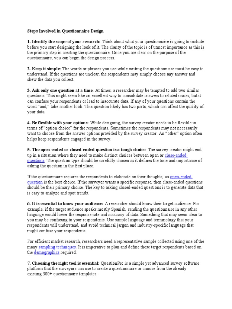 Steps Involved in Questionnaire Design | Download Free PDF ...