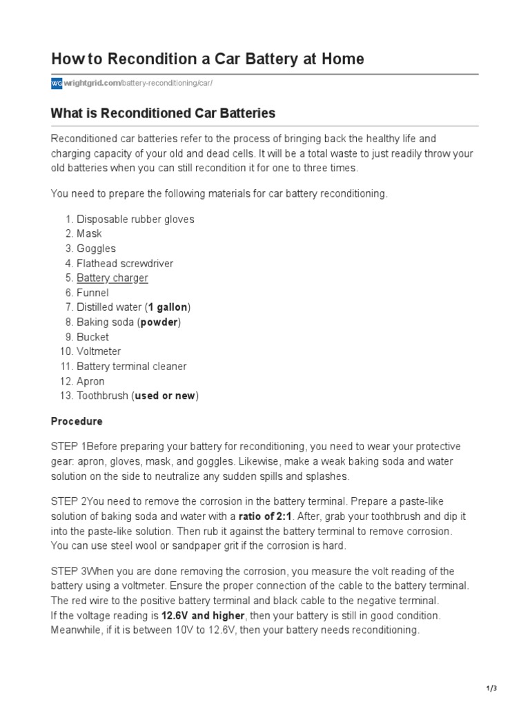 How To Re-Condition A Dead Car Battery | PDF | Battery Charger ...