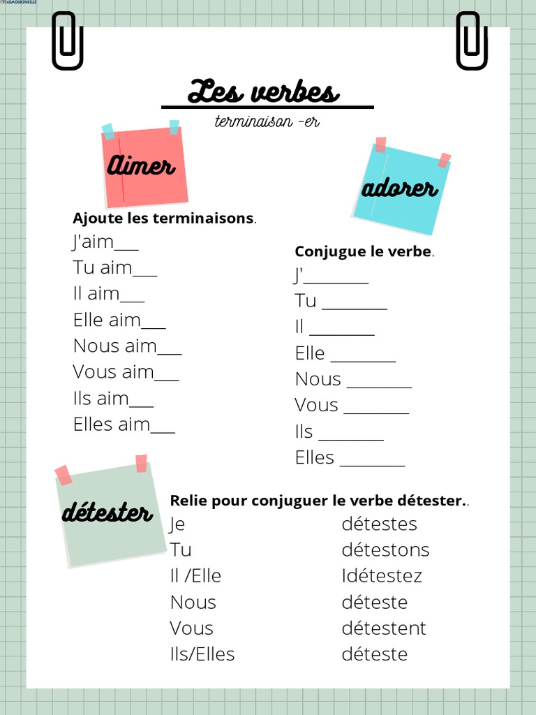 Conjugaison des verbes aimer et détester | PDF
