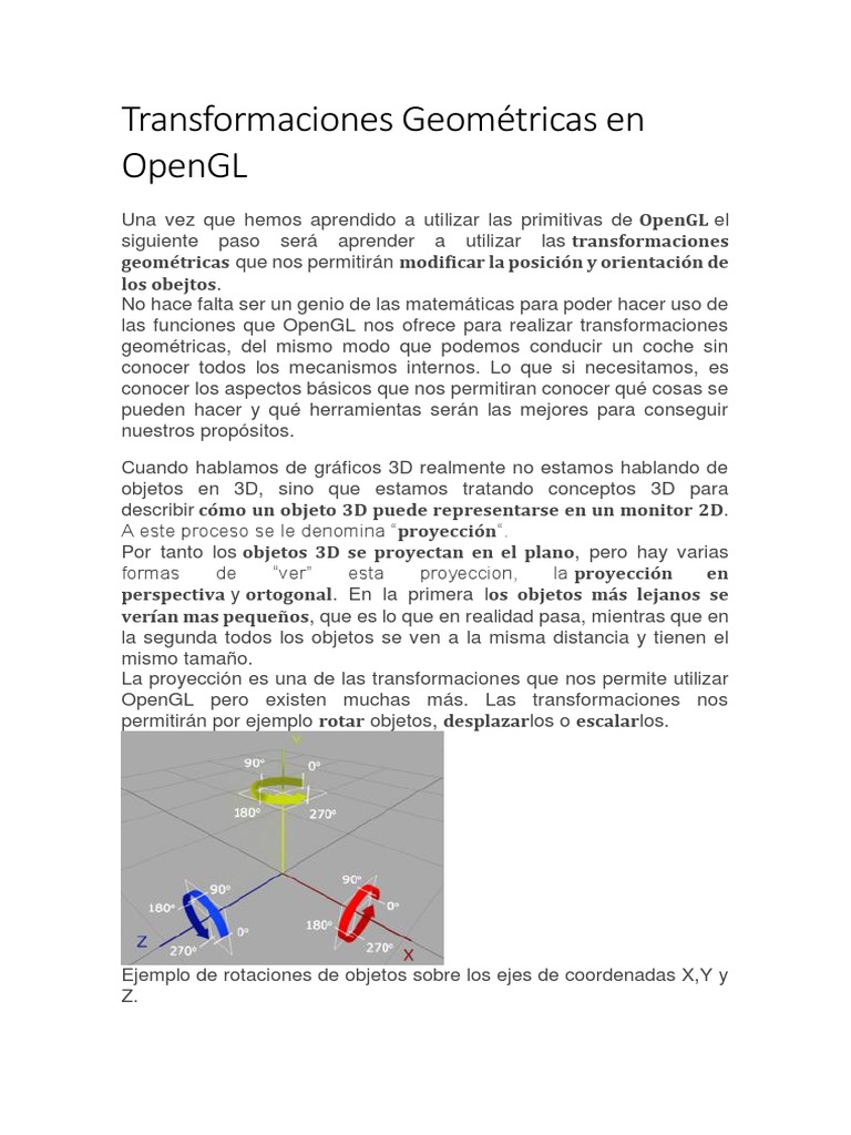 Transformaciones Geométricas En Opengl Pdf Rotación Sistema De Coordenadas Cartesianas 