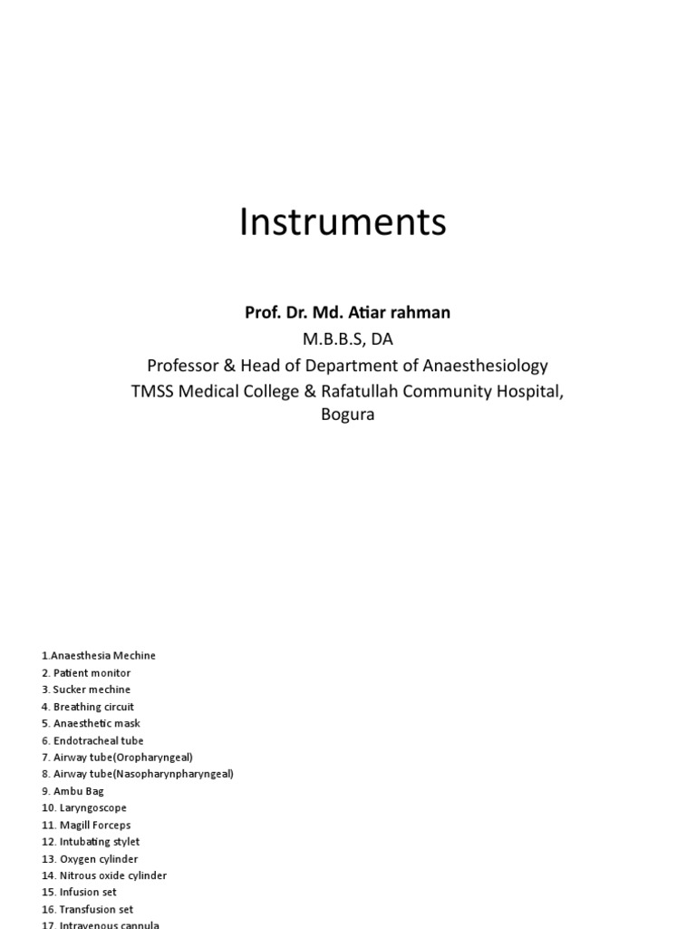 Essential Anaesthesia Instruments List | PDF | Self-Improvement | Wellness