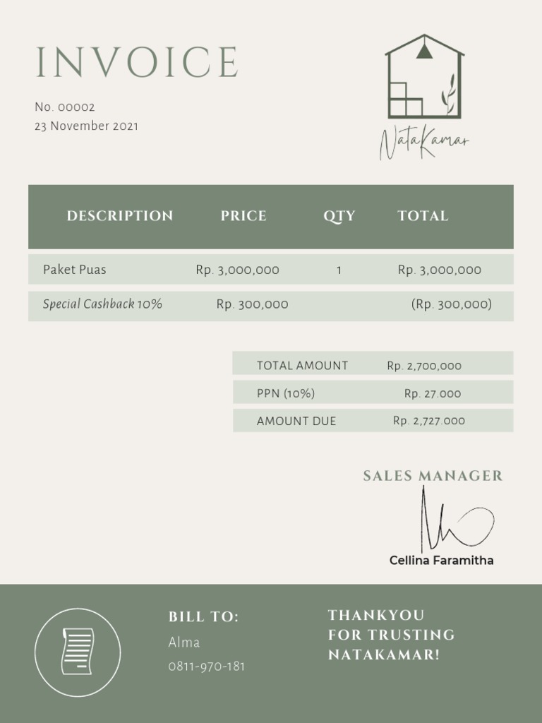 Invoice Nata Kamar - Alma | PDF