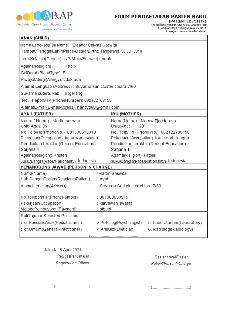 Form Pendaftaran Pasien Baru | PDF