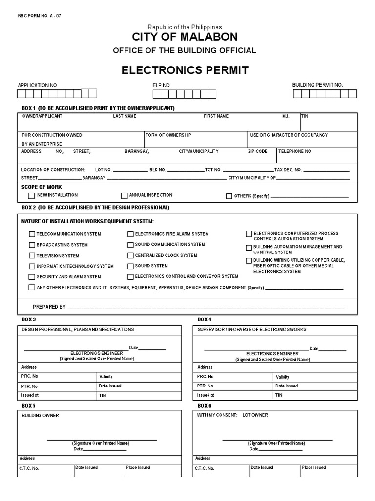 City of Malabon Electronics Permit: Office of The Building Official | PDF | Electronics ...