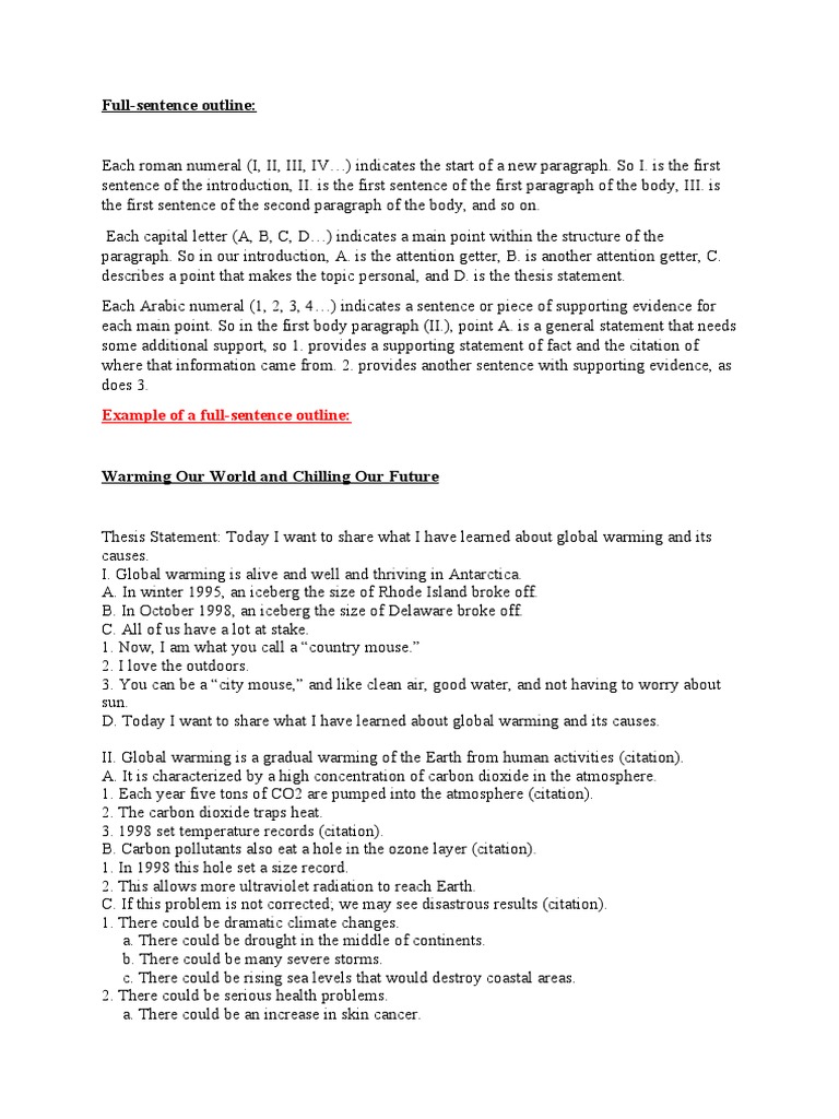 Example of A Full-Sentence Outline | Download Free PDF | Climate Change ...