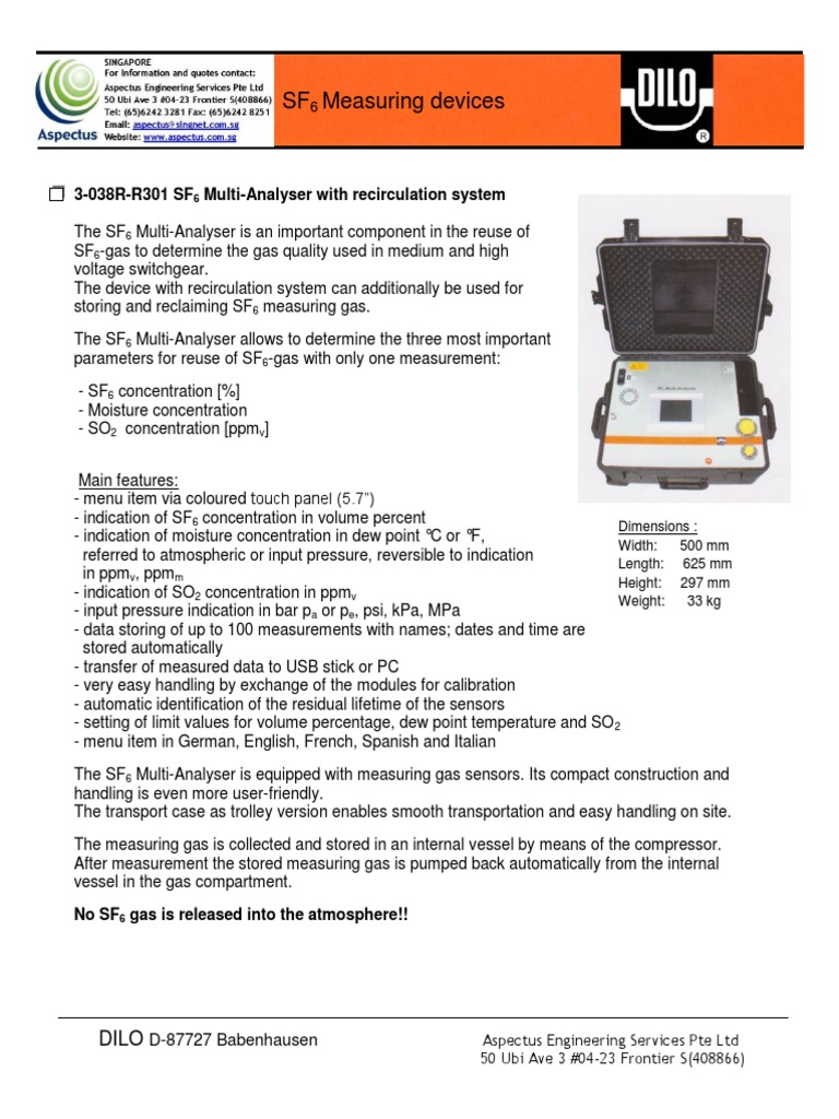 3 038R R301 SF6 Multi Analyser | PDF | Metrology | Physical Quantities