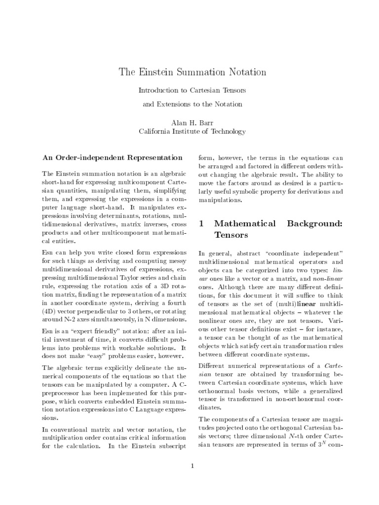 The Einstein Summation Notation (Barr) | PDF | Tensor | Euclidean Vector