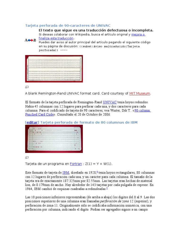 Tarjeta Perforada de 90 | PDF | Electrónica | Arquitectura de Computadores