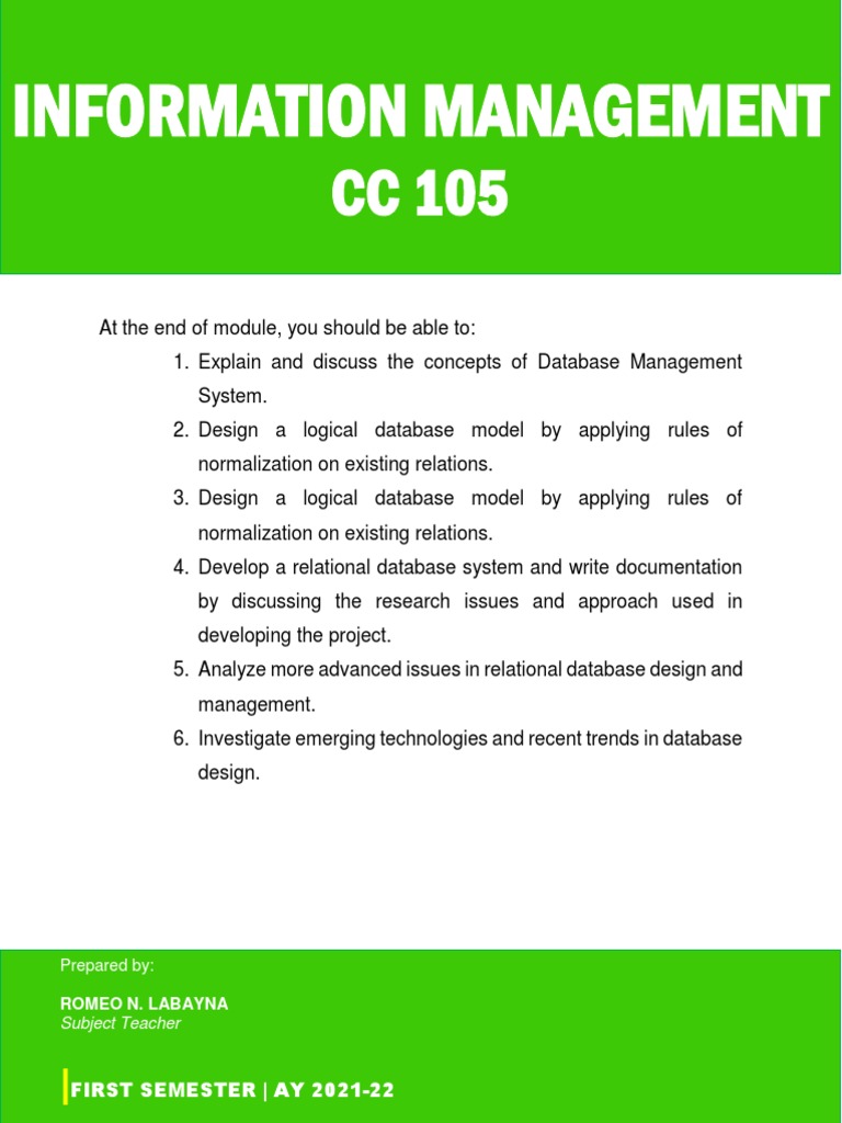 Information Management - Module - Unit II | PDF | Databases | Conceptual Model