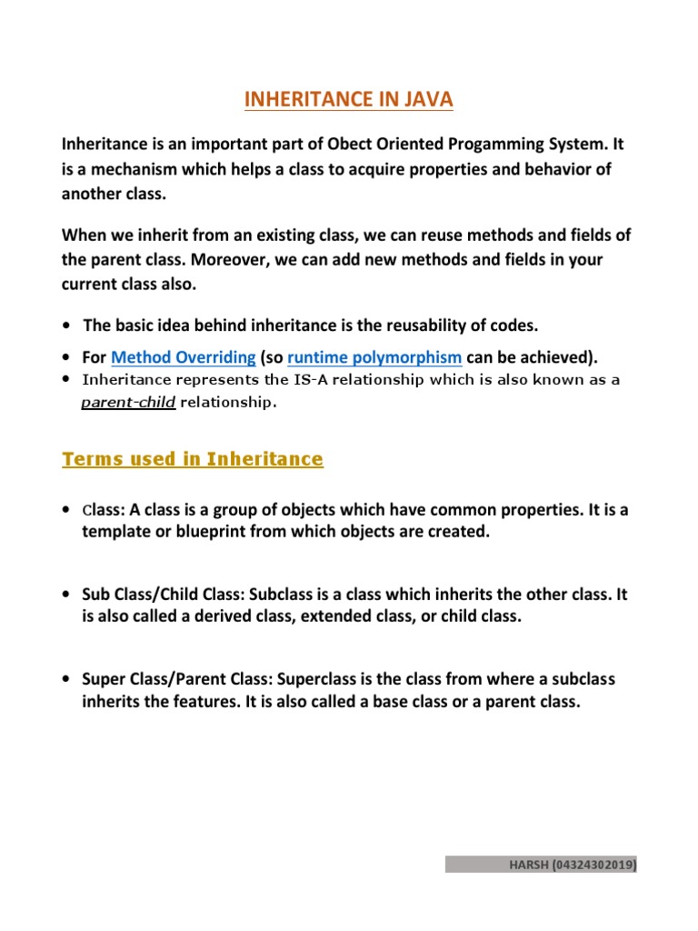 Inheritance in Java: Method Overriding Runtime Polymorphism | PDF ...