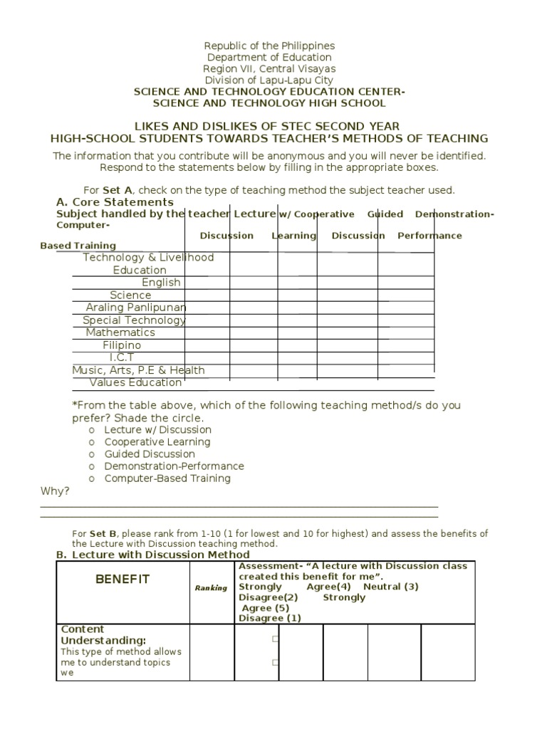 Survey Form Thesis | PDF | Teaching Method | Educational Technology