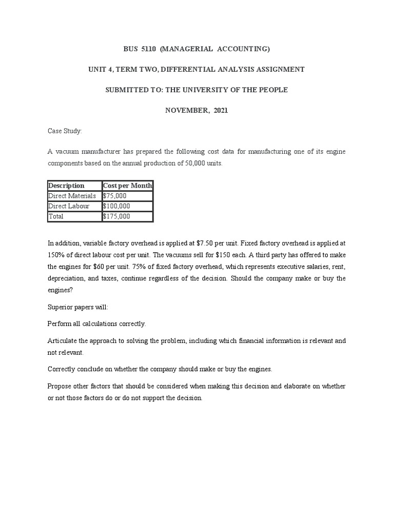 BUS 5110 Unit 4 Written Assignment | PDF | Cost | Management Accounting