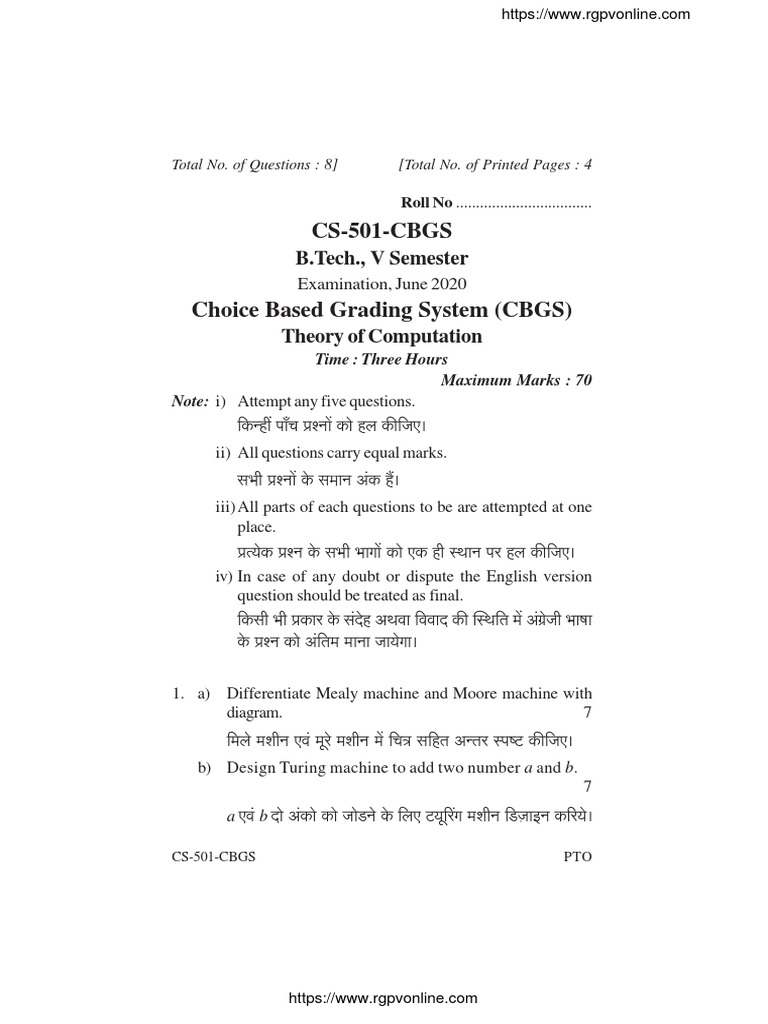 Cs 501 Theory of Computation Jun 2020 | PDF | Logic | Computational Science