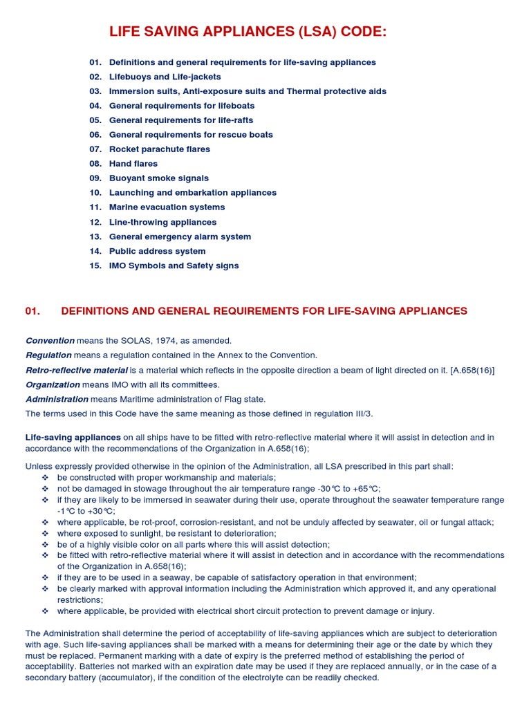 Life Saving Appliances (Lsa) Code | PDF | Ships