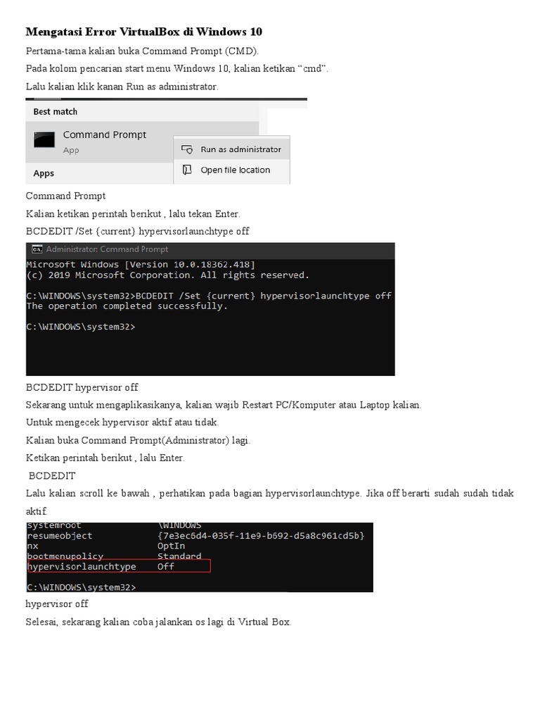 Mengatasi Error VirtualBox Di Windows 10 | PDF
