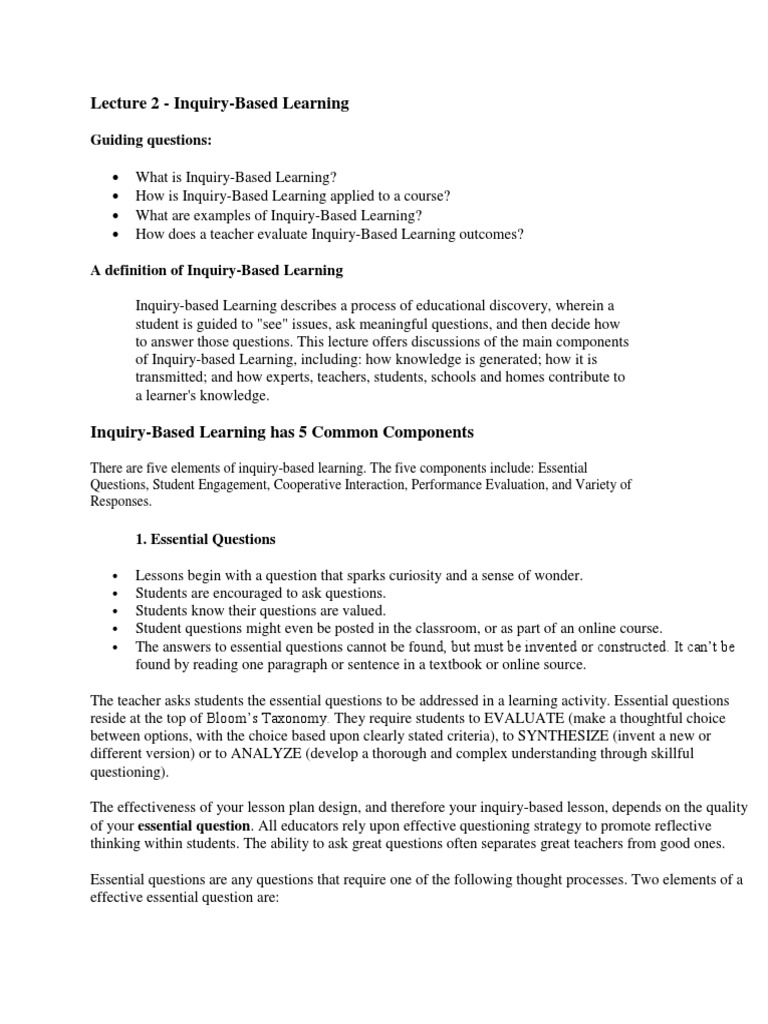Lecture 2 - Inquiry-Based Learning | PDF | Inquiry Based Learning | Learning