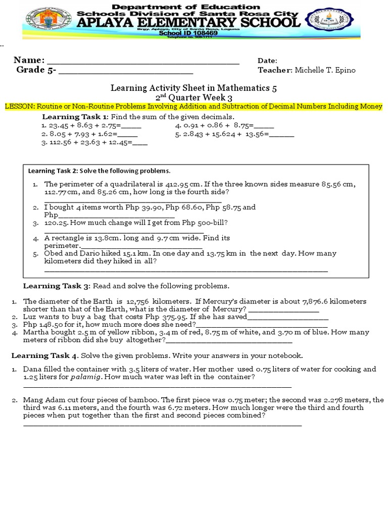 Week 3 and 4 Las Math 5 | PDF | Pound (Mass) | Mathematics